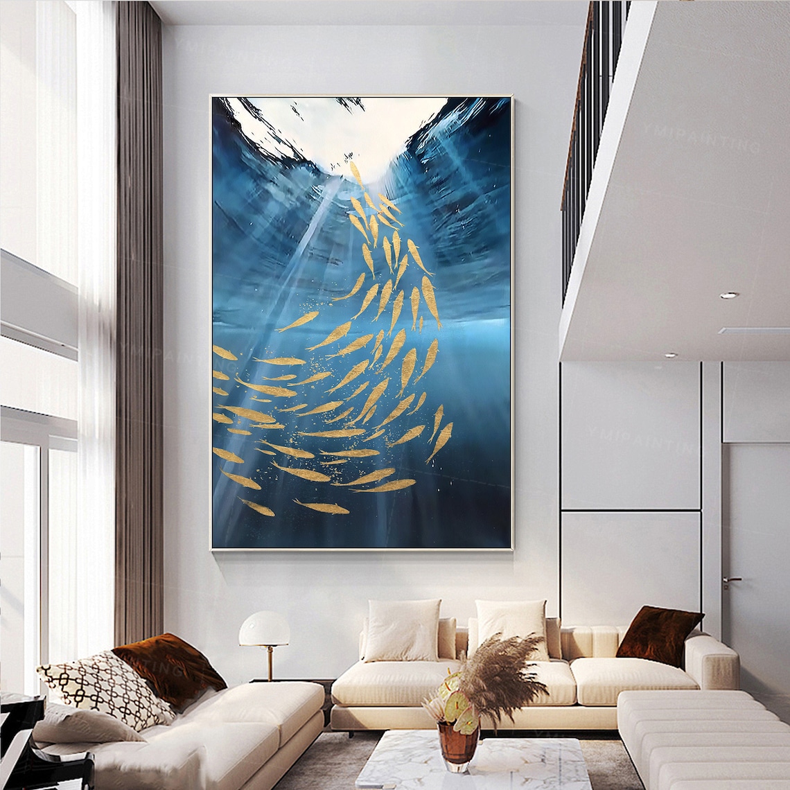 Gold Koi Fish Artabstract Artblue Ocean Paintingcanvas - Etsy