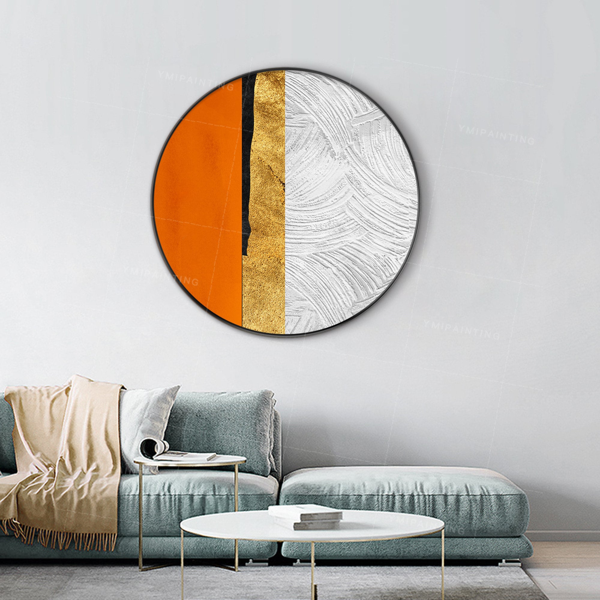 Gold art Circular painting framed wall art paintings on canvas | Etsy