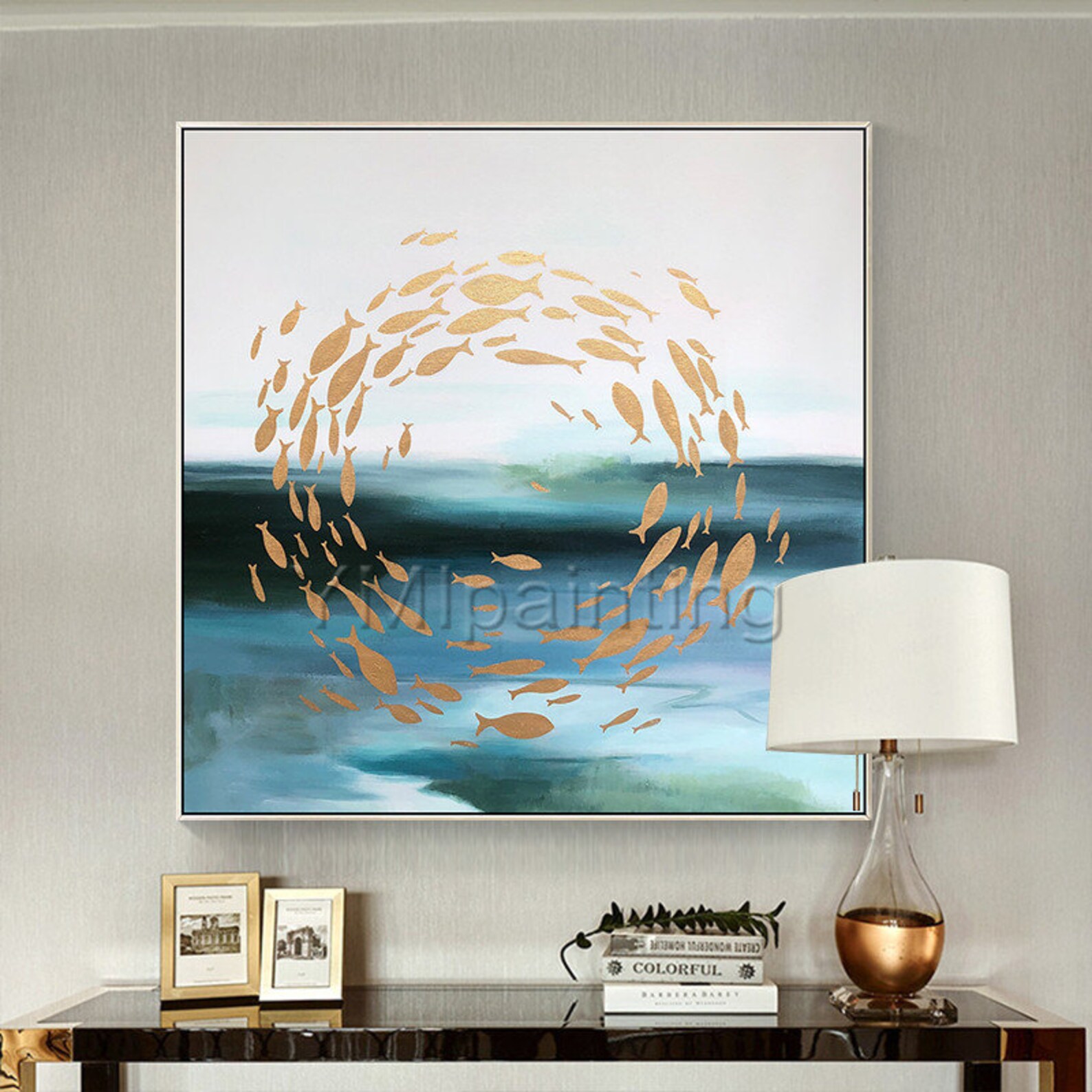 Koi Fish Gold Fish Art Blue Ocean Sea Watercolor Painting | Etsy