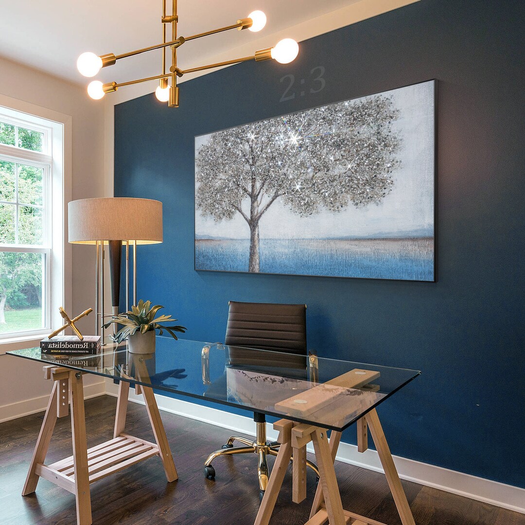 Silver Glitter Tree Painting: Large Textured Canvas Wall Art - Etsy