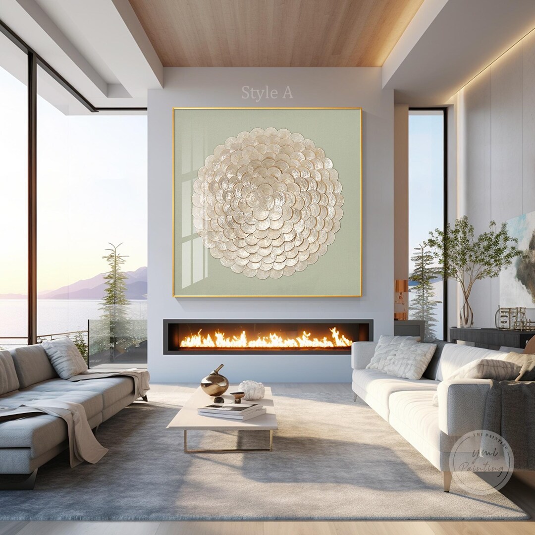 Large Gold Capiz Shell Art in Sage Green,shell Shadow Box,shiny Shell ...