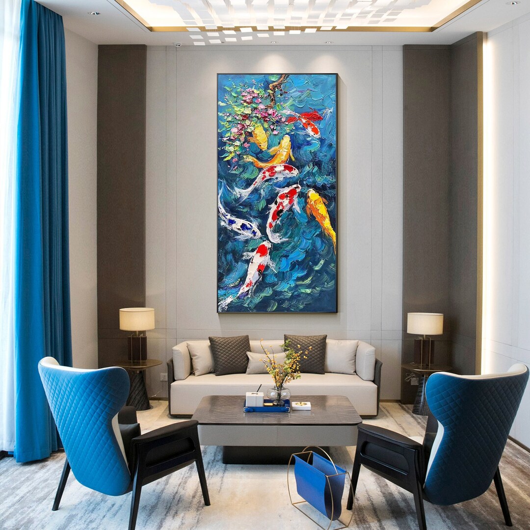 Original Koi Fish Painting,koi Fish Art,koi Wall Art,fengshui Art,koi ...