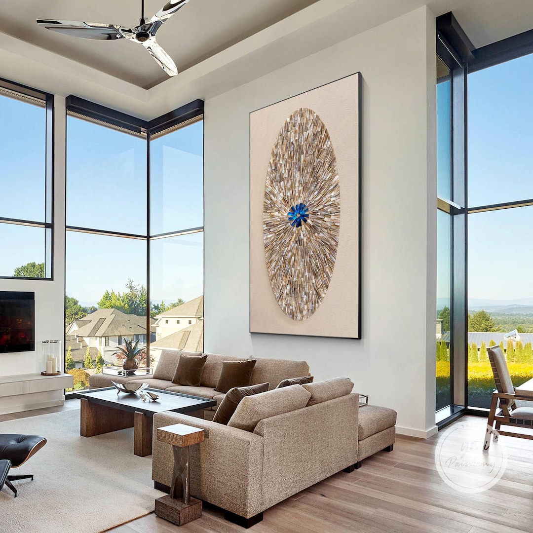 Large 3D Oval Oyster Shell Decor, Beige Wall Art With Navy Accents ...