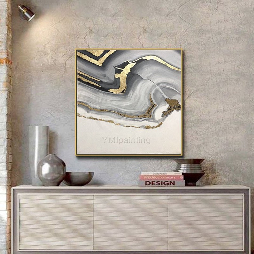 Framed Wall Art Modern Abstract Ymipainting on Canvas Gold - Etsy
