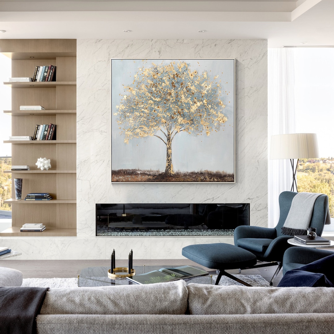 Gold Tree Painting Original,gold Leaf Tree Art,gold Tree Canvas ...