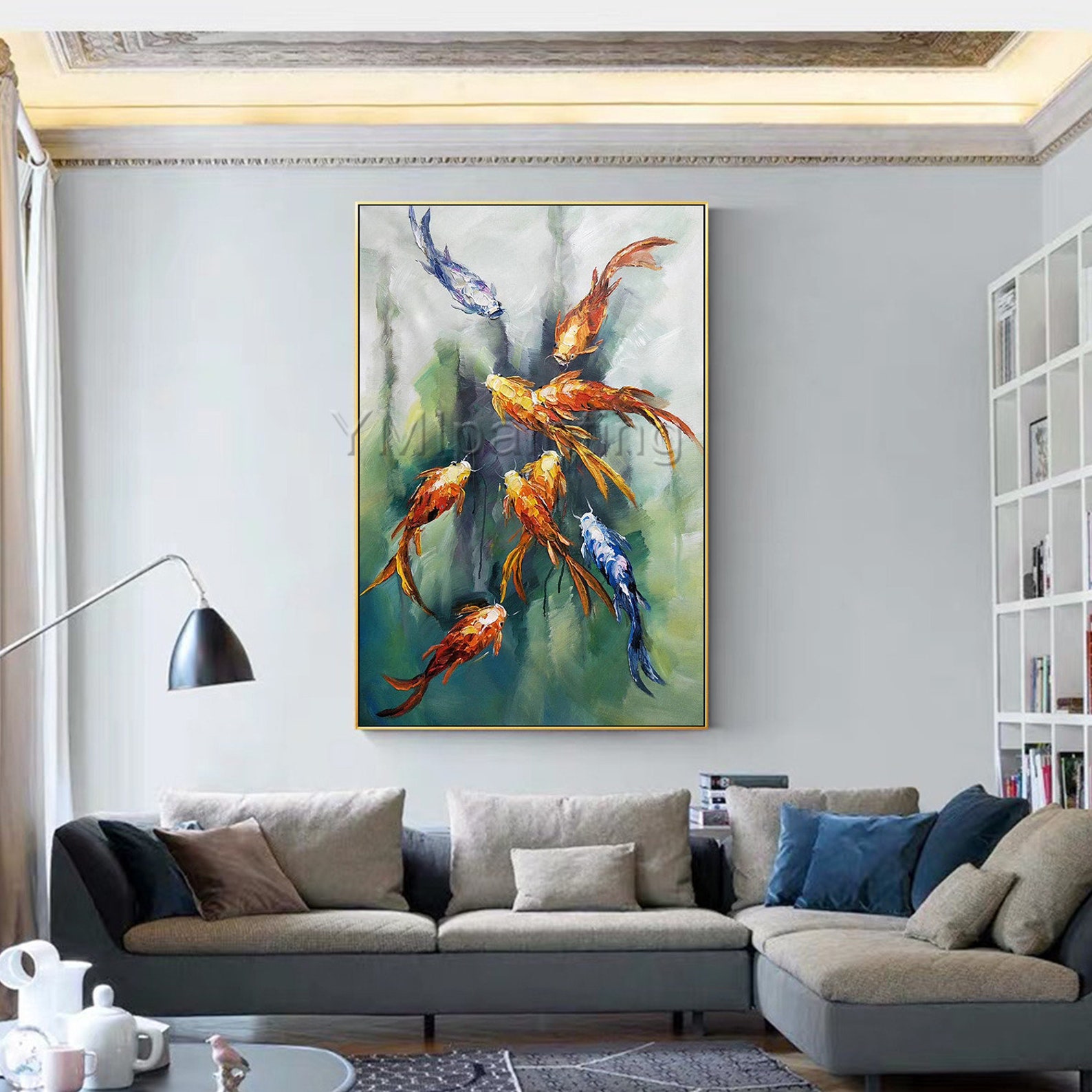 Extra Large Original 9 Koi Fish Art Painting/gold Fishes Decor | Etsy