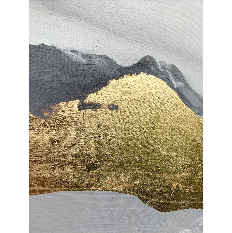 Mountain Wall Art Gold Leaf Abstract Paintings on Canvas - Etsy