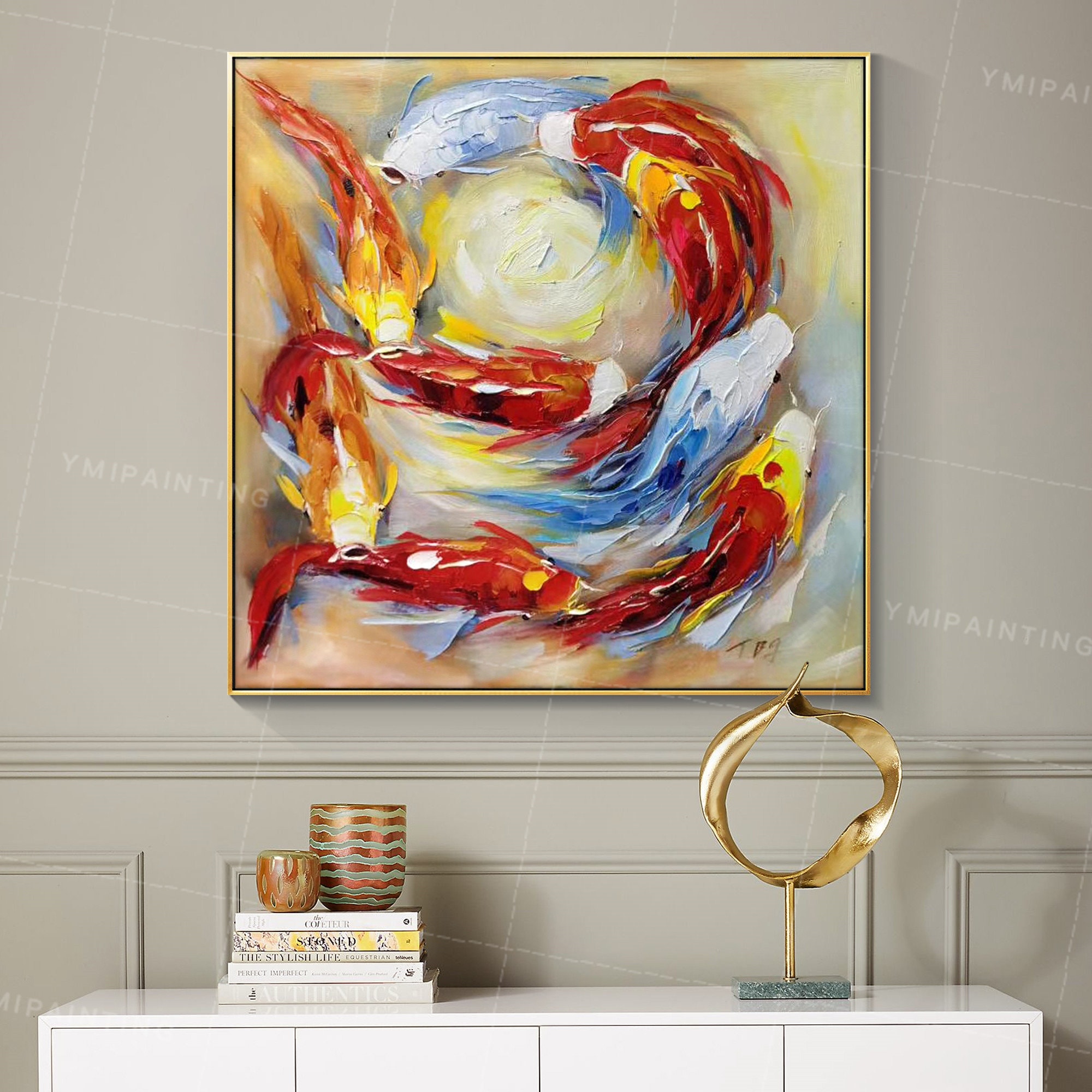 Colorful 9 Koi Fish Painting/framed Wall Art Paintings on | Etsy