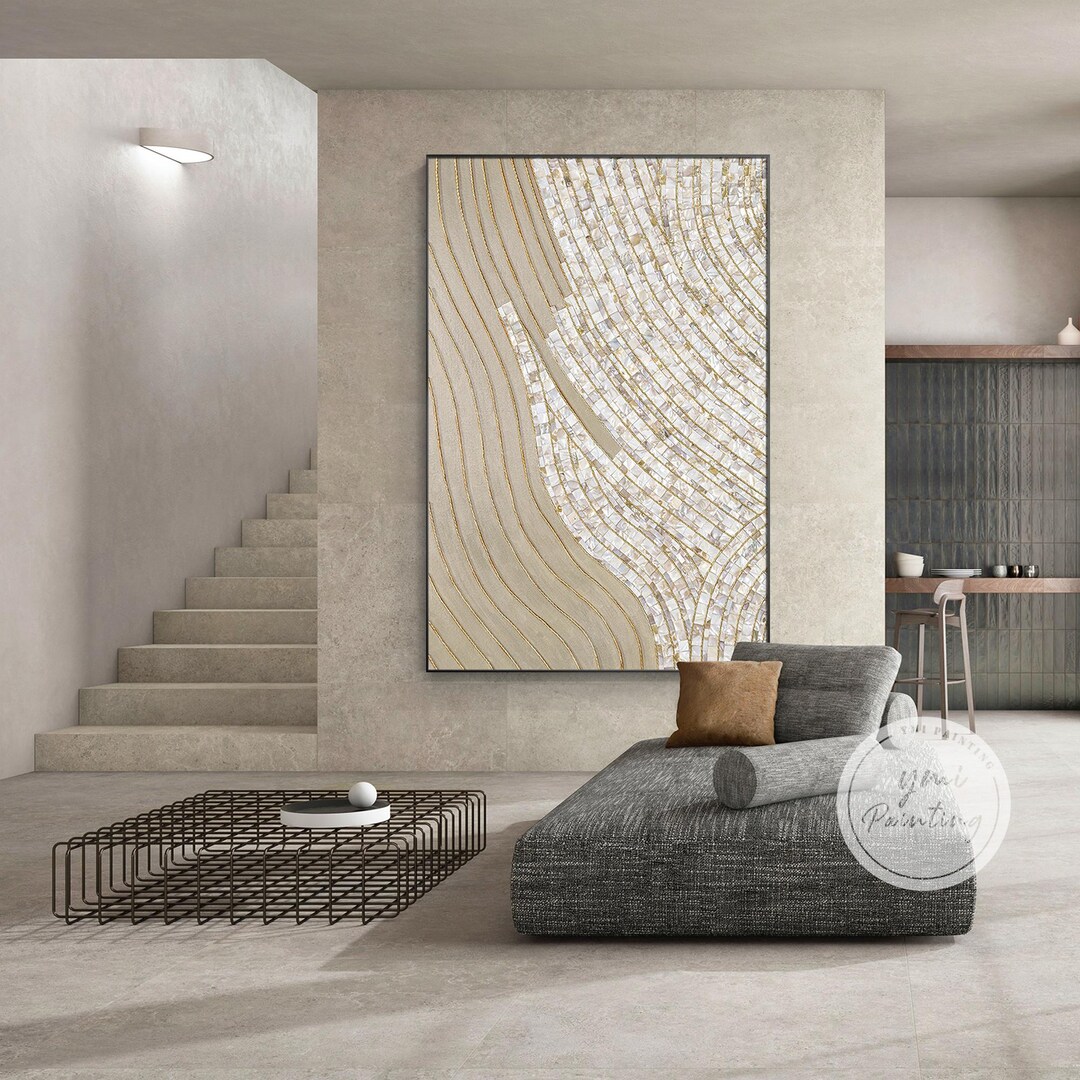 3D Capiz Shell Mosaic Art: Large Framed Beige Gold Wall Decor - Etsy