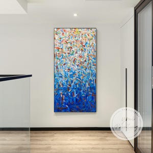 Original Abstract Blue Gradient Art,large Geometric Wall Art,large ...