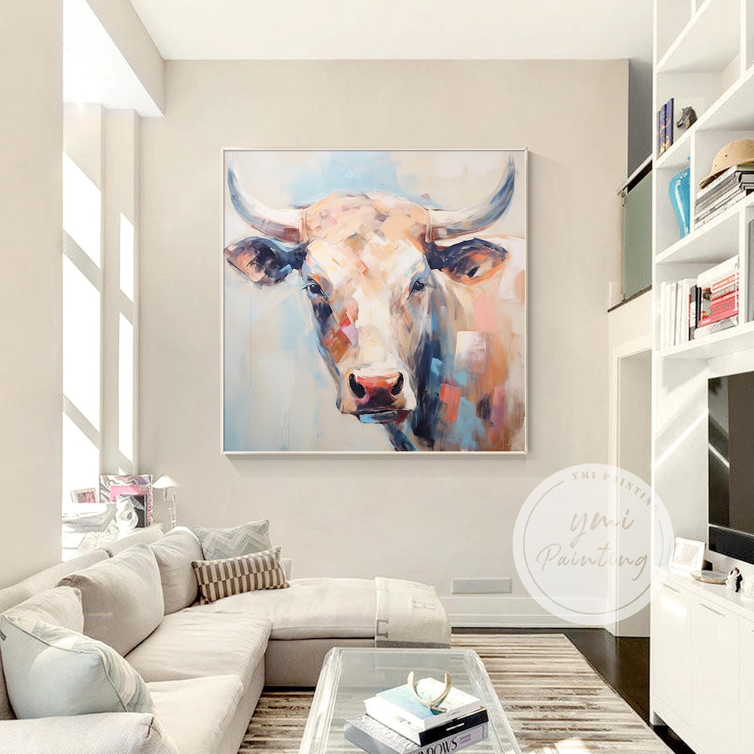 Original Cow Pastel Colours Art,textured Wall Art Cow,large Cow Art ...