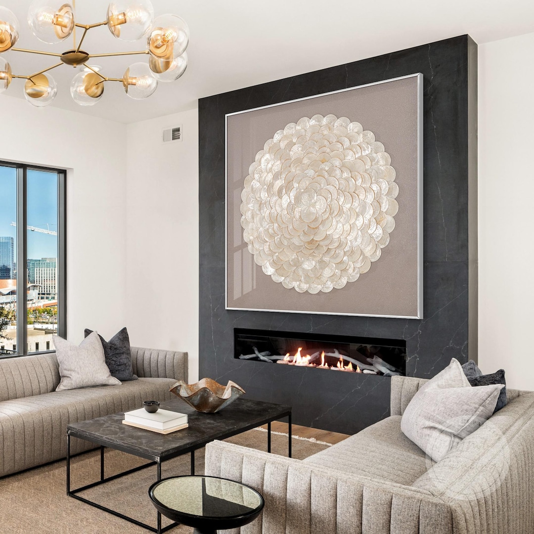 Large Gold Capiz Shell Art With Beige Tones,3d Shell Art With Pearl ...