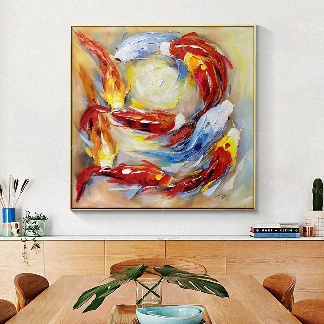 Colorful 9 Koi Fish Painting/framed Wall Art Paintings on Canvas ...