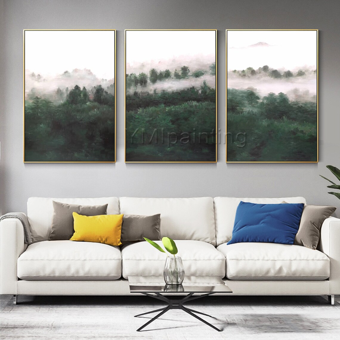 Abstract Tree Landscape Painting Green Set of 3 Wall Art - Etsy