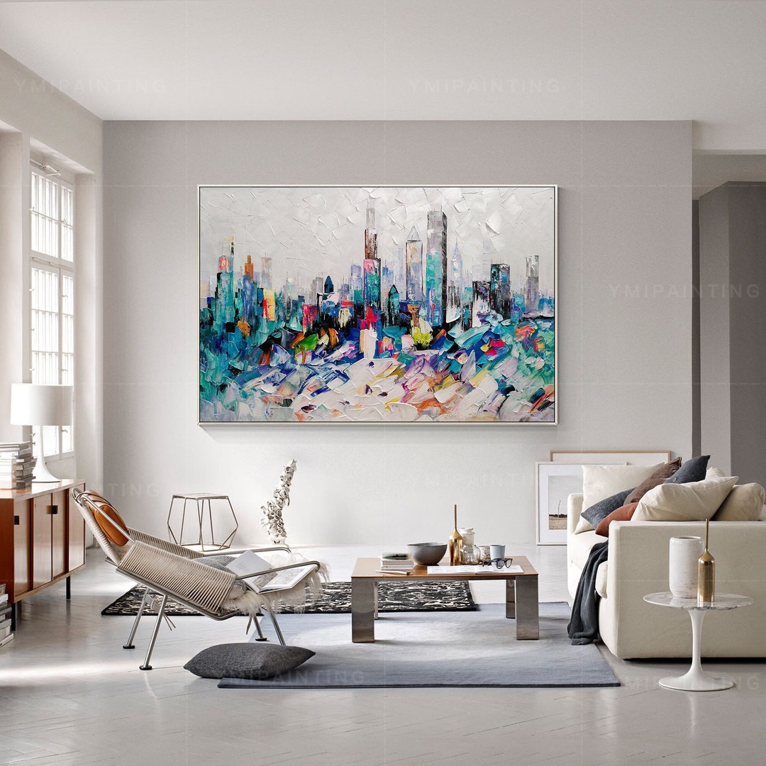 Chicago Painting,original Art,blue Abstract Art,chicago Skyline Wall ...