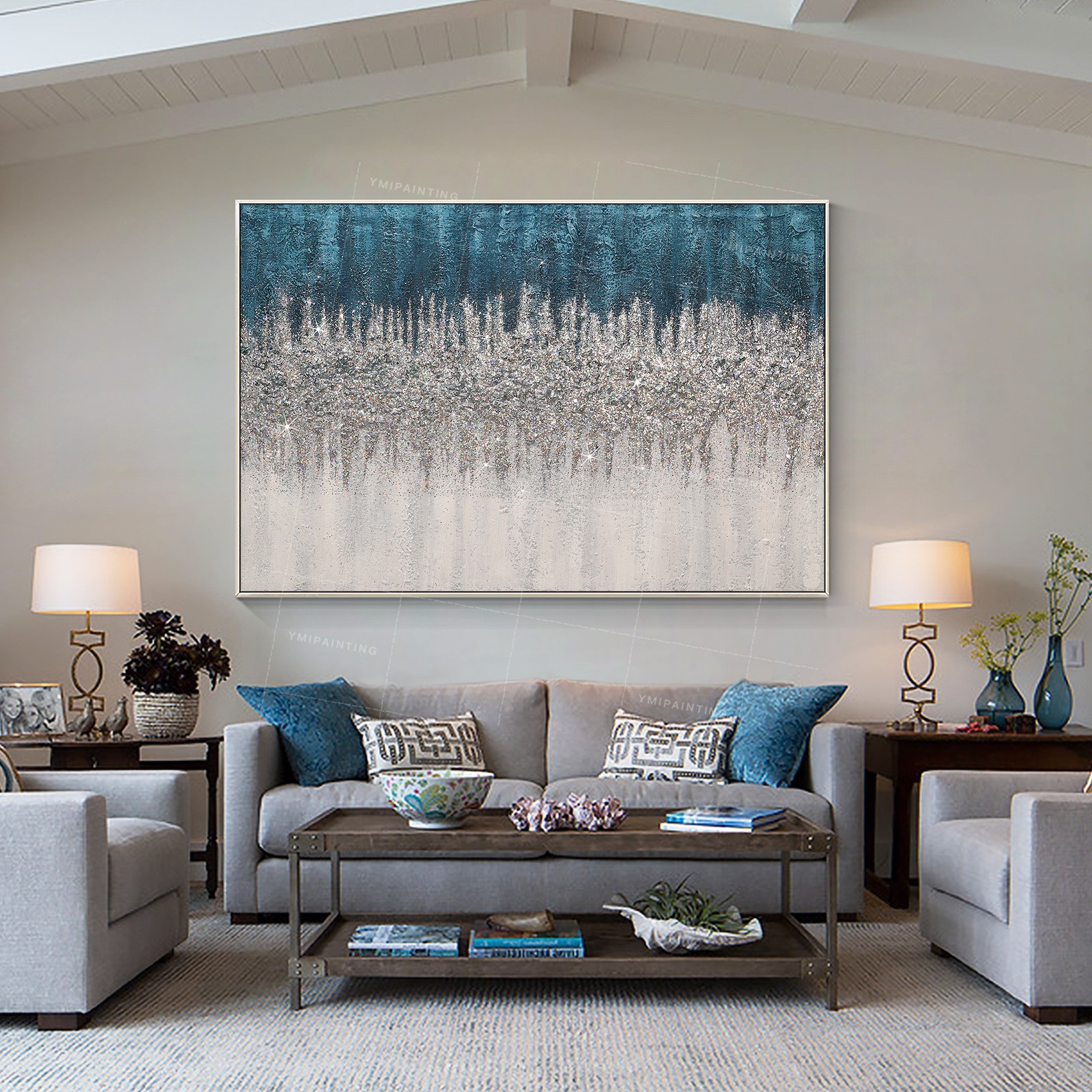 Original Abstract Blue Silver White Glitter Frame Wall Art - Etsy