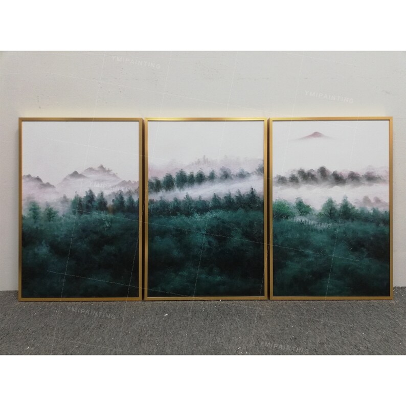 Abstract Tree Landscape Painting Green Set of 3 Wall Art - Etsy