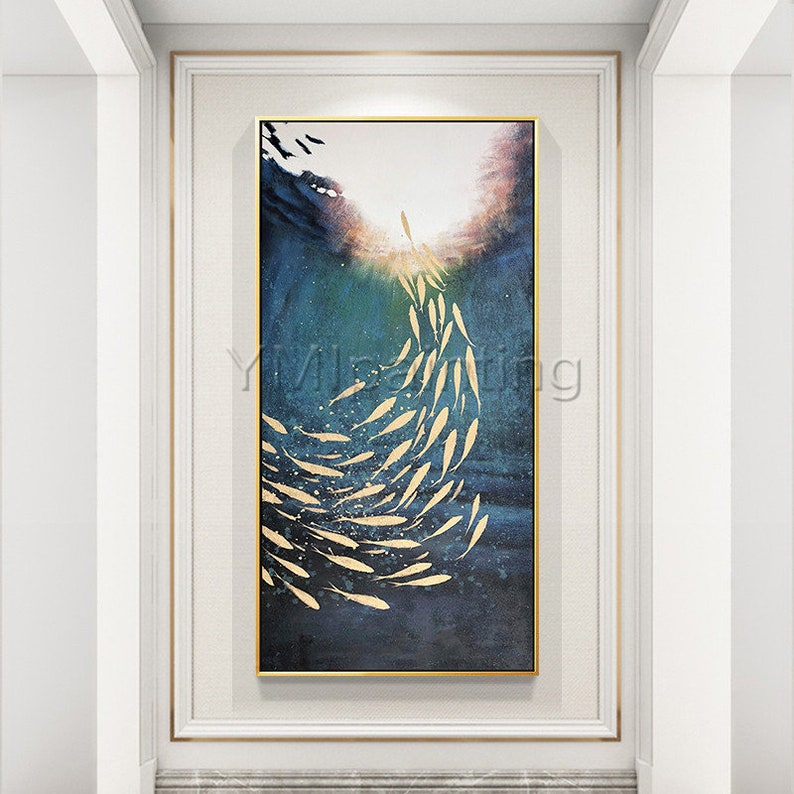 Koi Fish Gold Fish Art Blue Ocean Abstract Watercolor Painting - Etsy