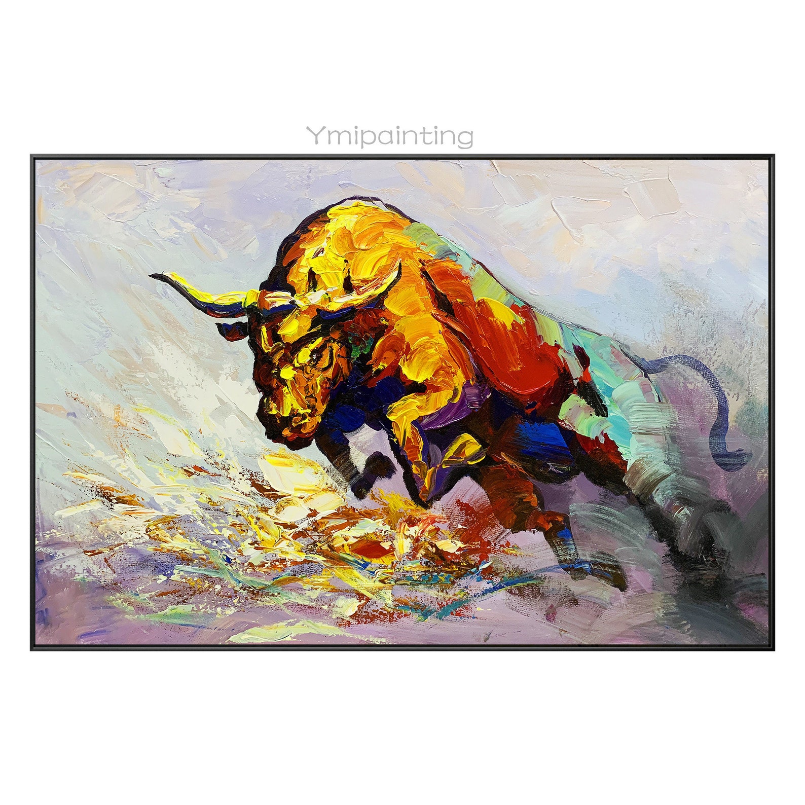 Colorful Abstract Bull Wall Art Oil Painting Modern Art Large - Etsy