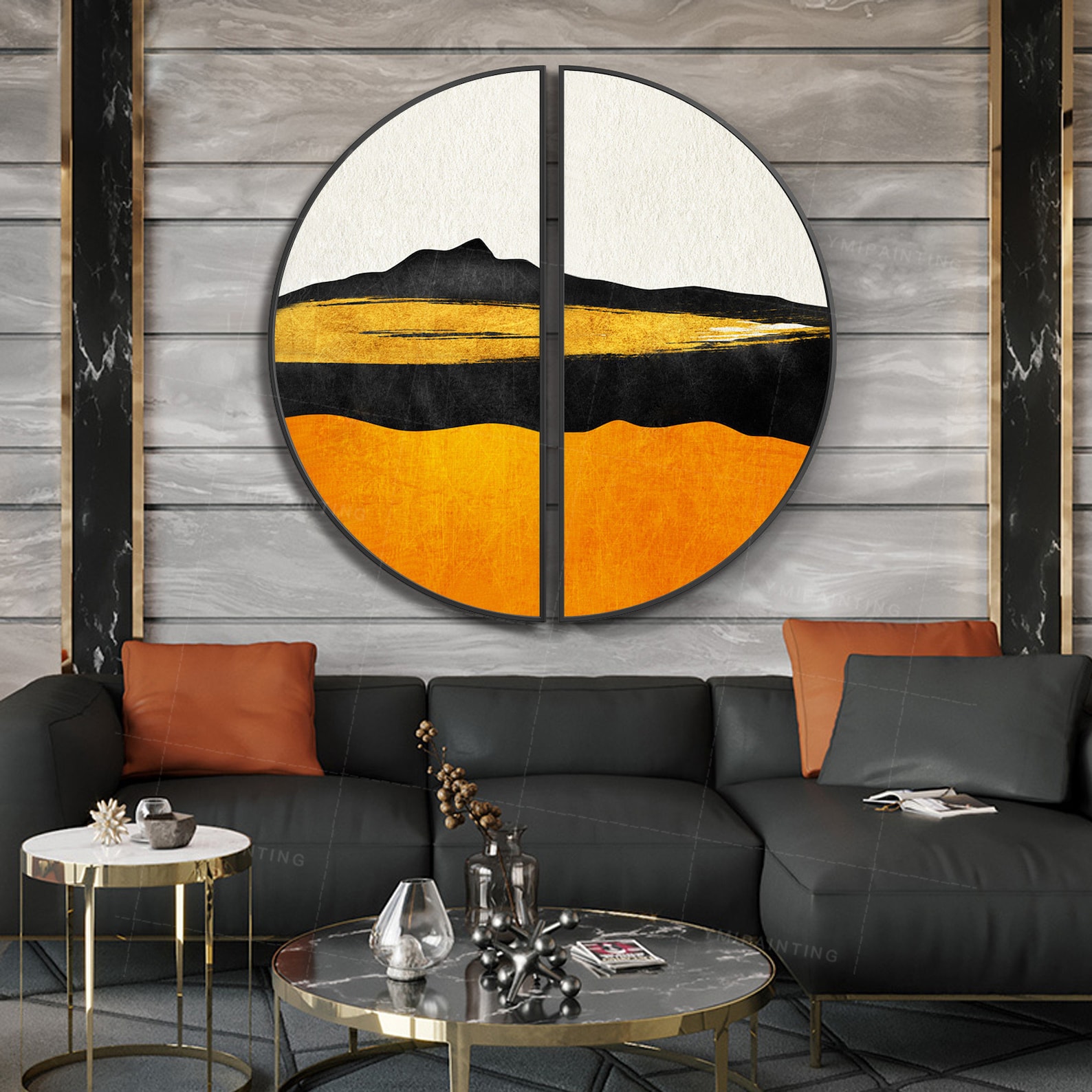 Framed Painting Gold Art Set of 2 Wall Art Gold Mountain Black - Etsy