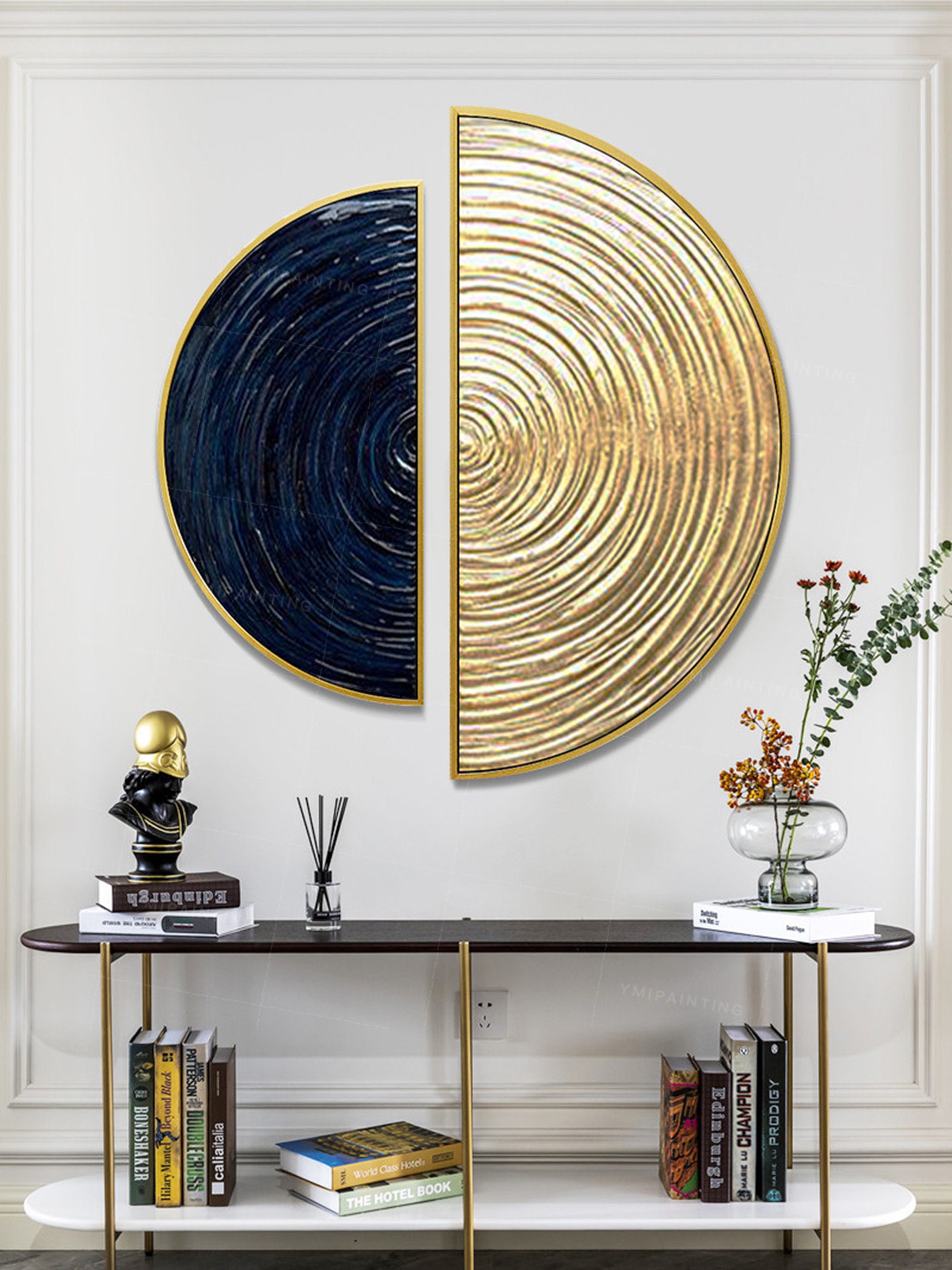 Framed Wall Art Gold Art Set Of 2 Wall Art Navy Blue Etsy