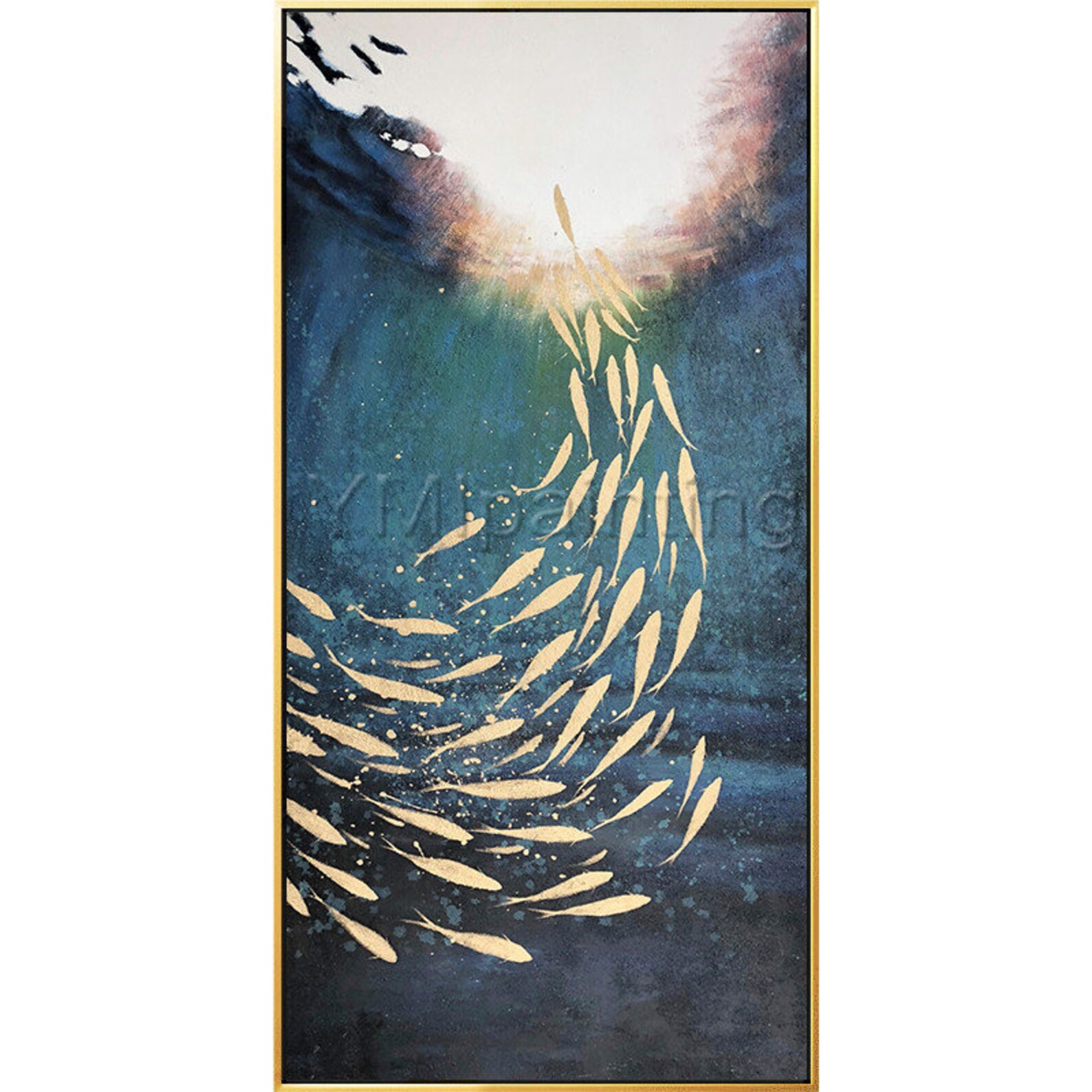 Koi Fish Gold Fish Art Blue Ocean Abstract Watercolor Painting - Etsy