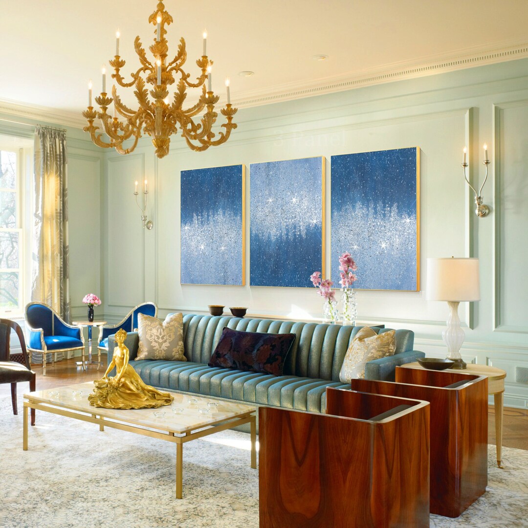 Original Silver Glitter Painting Set,blue Wall Art,crushed Glass Art ...