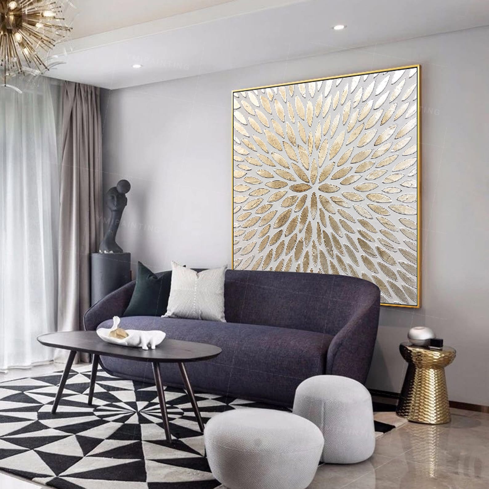 Framed Wall Art Abstract Painting on Canvas Original Art Gold | Etsy