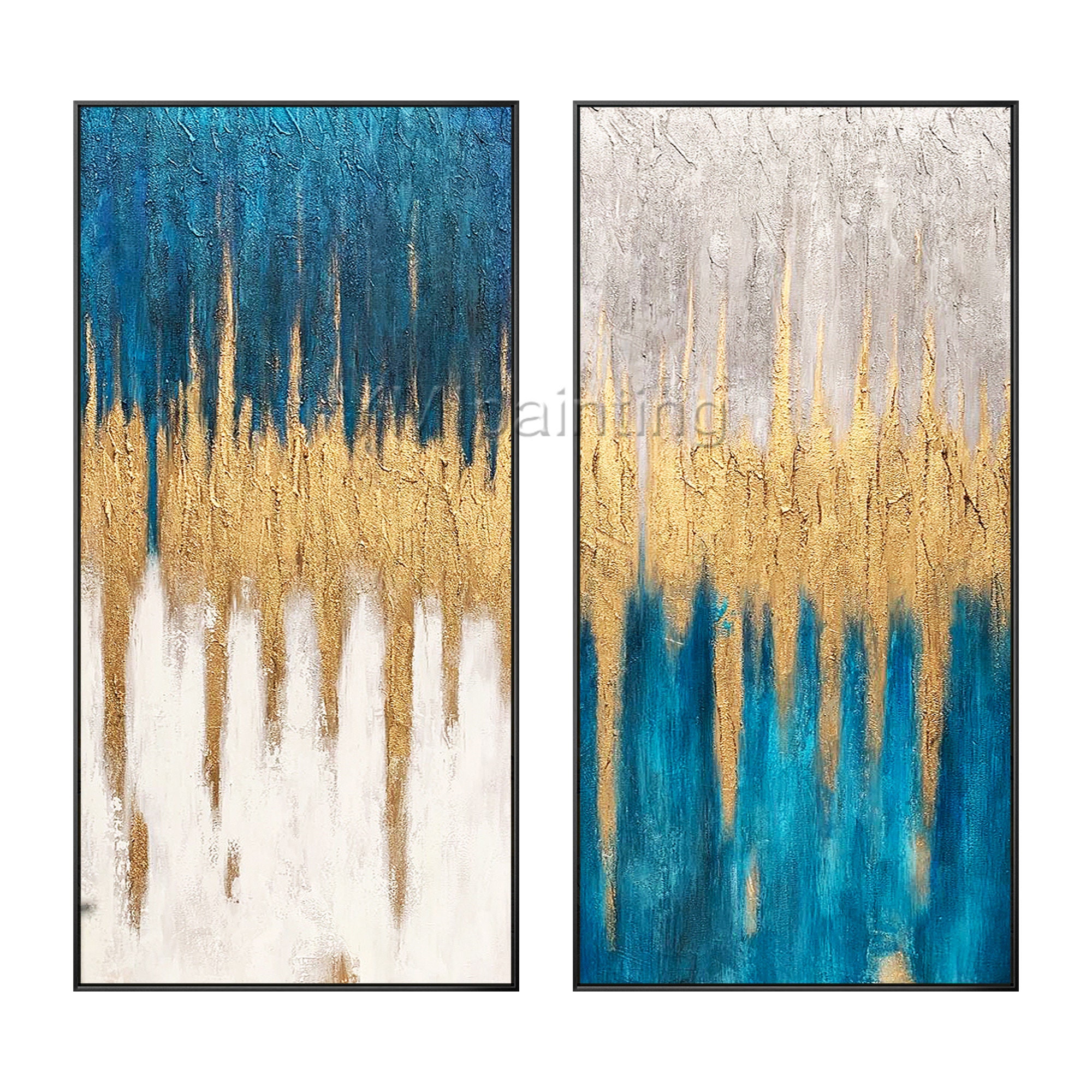 Framed painting Set of 2 wall art Gold art Modern Abstract | Etsy