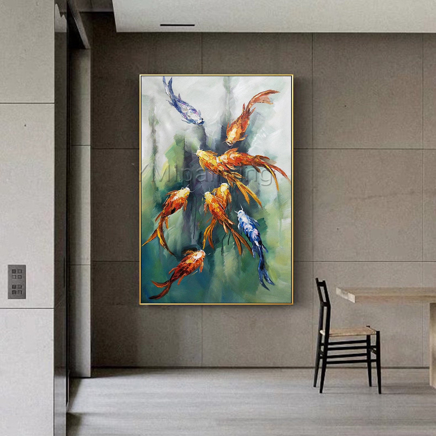 Extra Large Original 9 Koi Fish Art Painting/gold Fishes Decor | Etsy