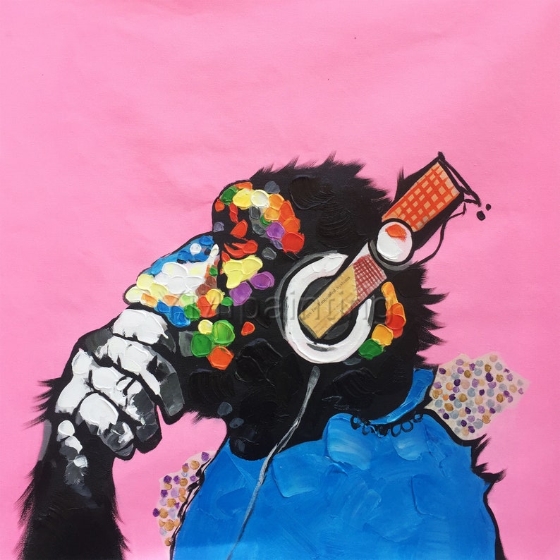 Pop Art DJ Ape Gemälde Auf Leinwand Original Gerahmte Wand - Etsy.de