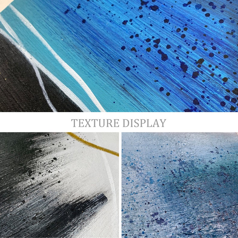 Framed Painting Gold Art Set of 3 Wall Art Teal Blue Acrylic - Etsy