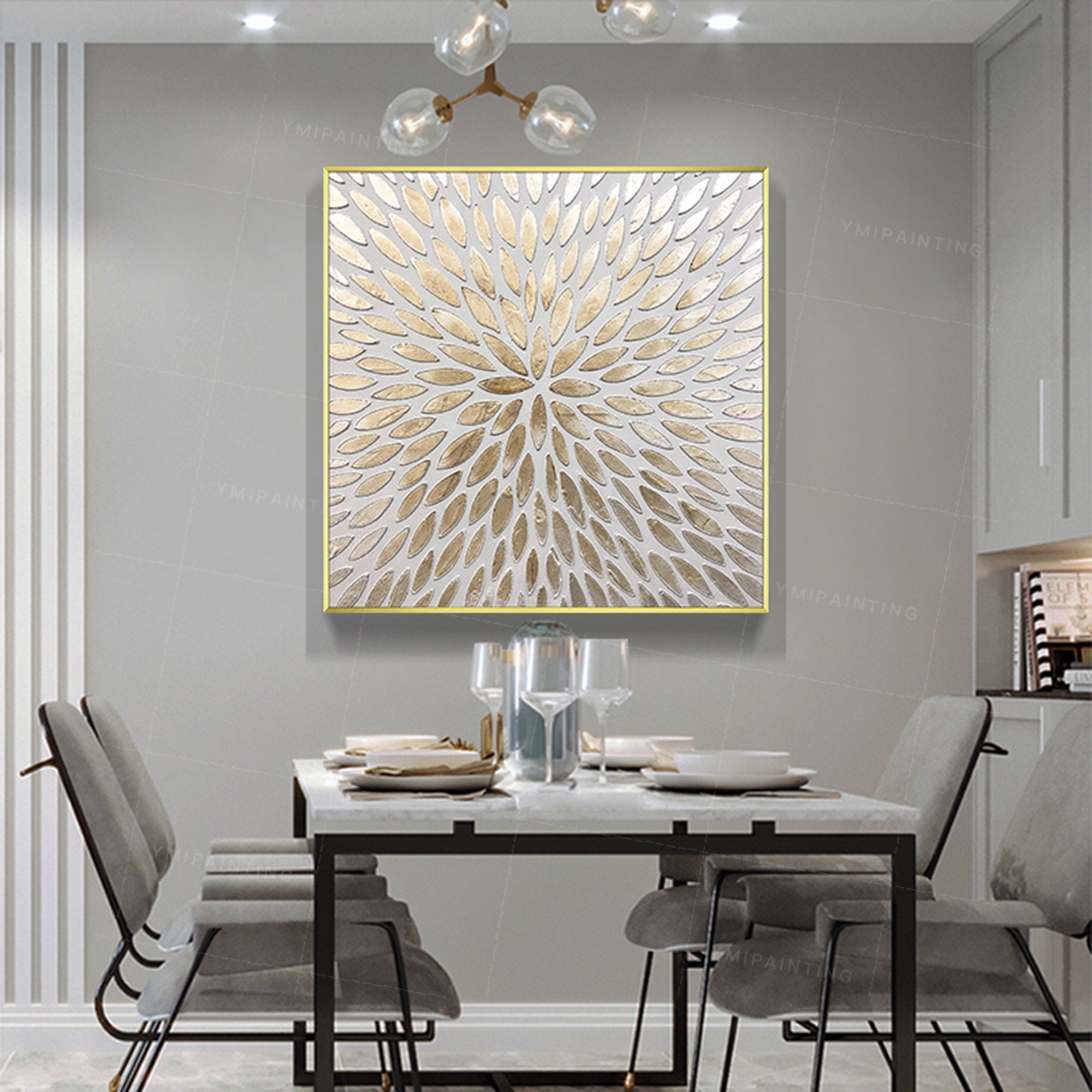 Framed wall art abstract painting on canvas original art Gold | Etsy