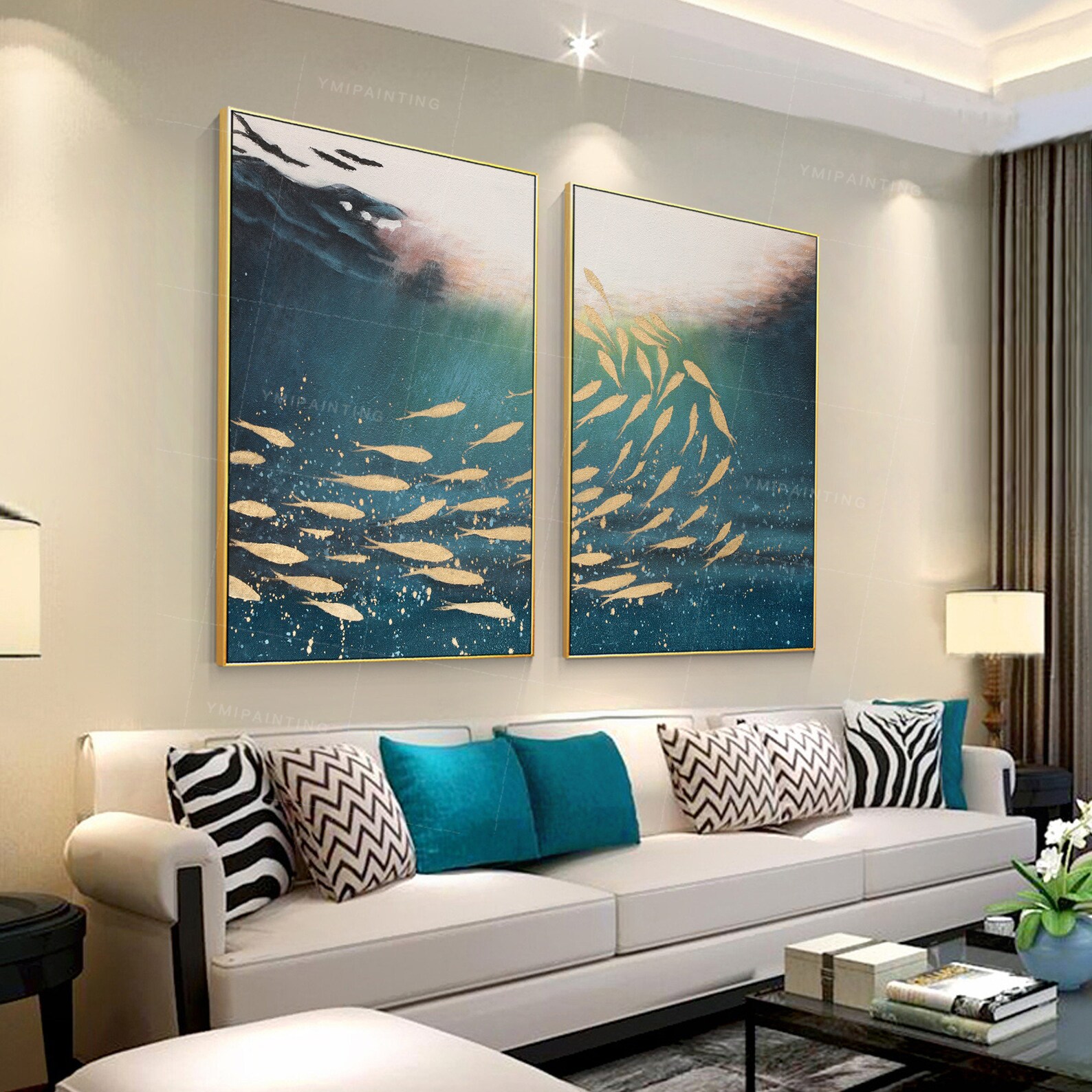 Koi Fish Art Set of 2 Gold Fish Large Wall Art Watercolor - Etsy