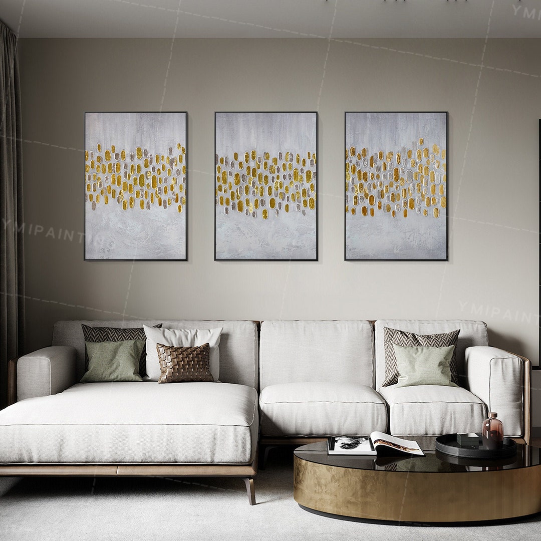 Framed Abstract Flower Painting Set: Gold & Silver Leaf Texture Art - Etsy