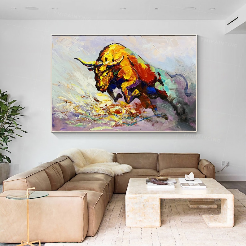 Colorful Abstract Bull Wall Art Oil Painting Modern Art Large - Etsy