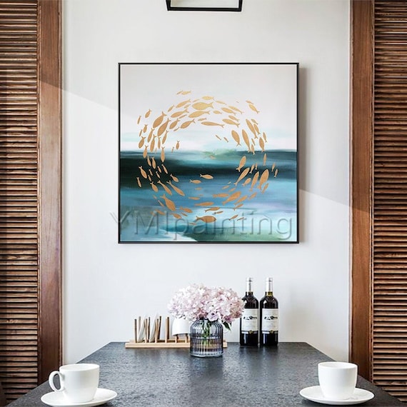 Koi Fish Gold Fish Art Blue Ocean Sea Watercolor Painting | Etsy