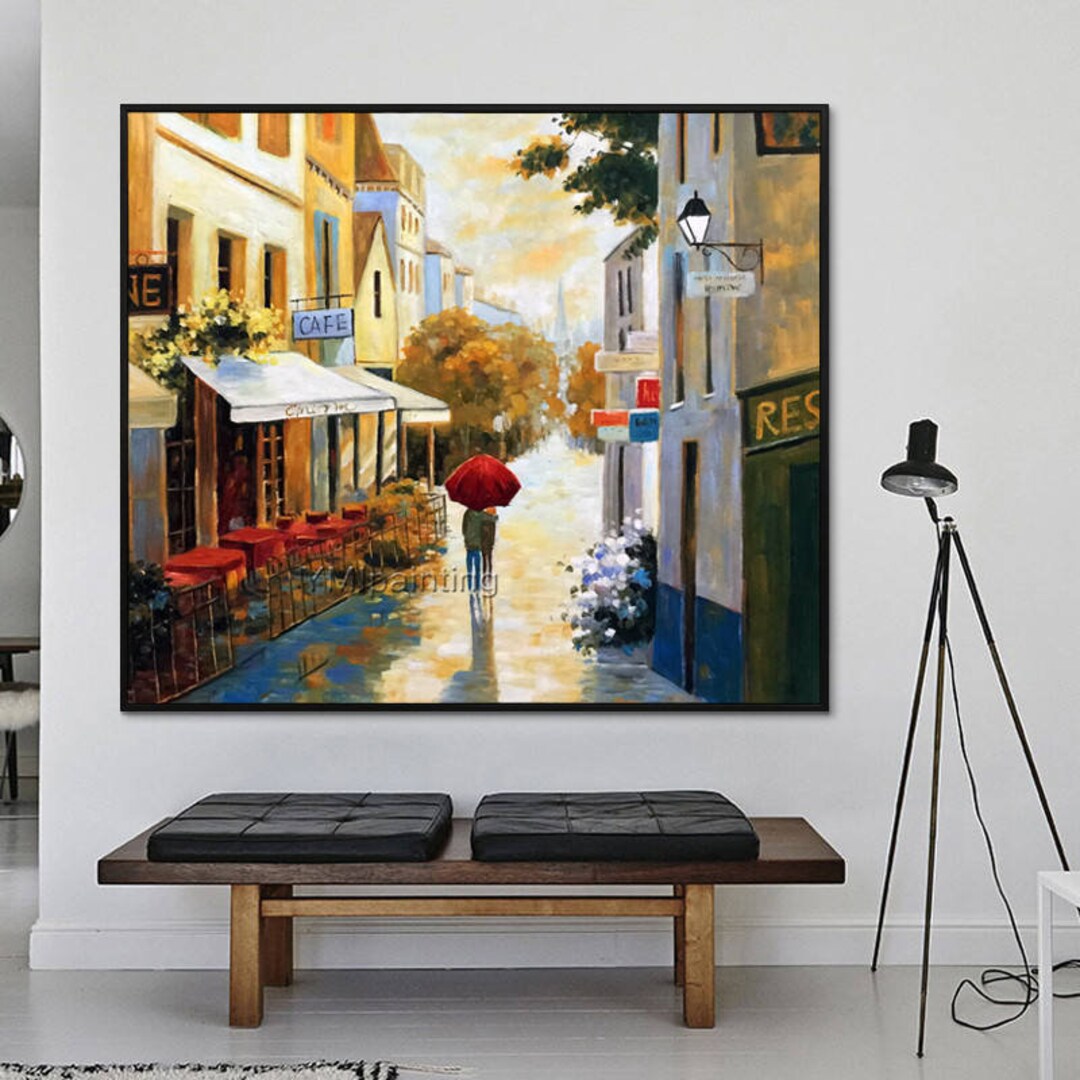 Cityscape Painting Skyline Oil Painting Wall Art Hand Painted Street ...