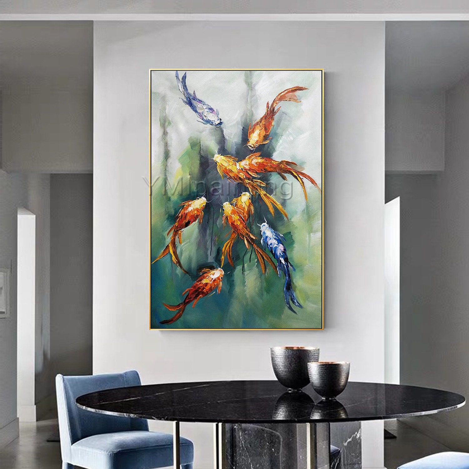 Extra Large Original 9 Koi Fish Art Painting/gold Fishes Decor | Etsy