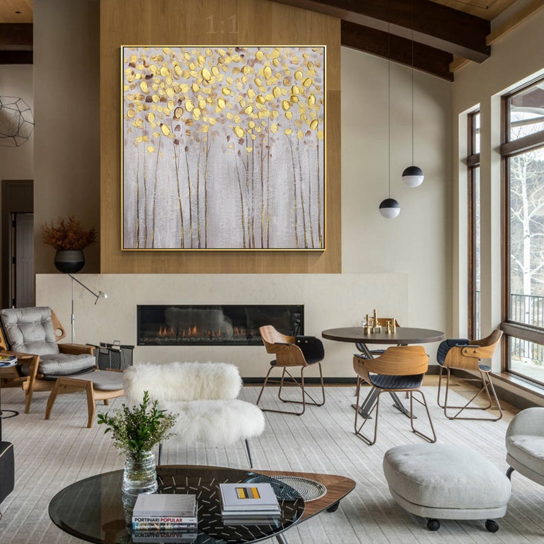 Abstract Gold Tree Paintingtree Paintinggold Paintinggold - Etsy