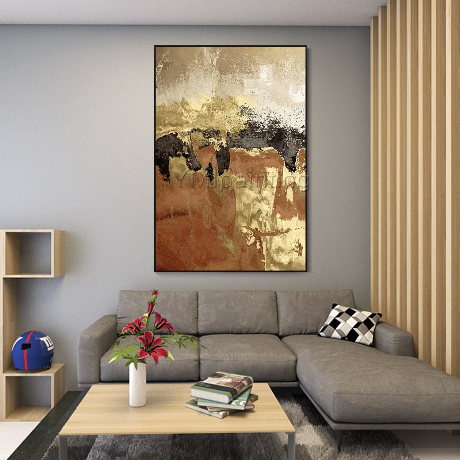 Modern Abstract cadre cadre art mural acrylique Or et | Etsy