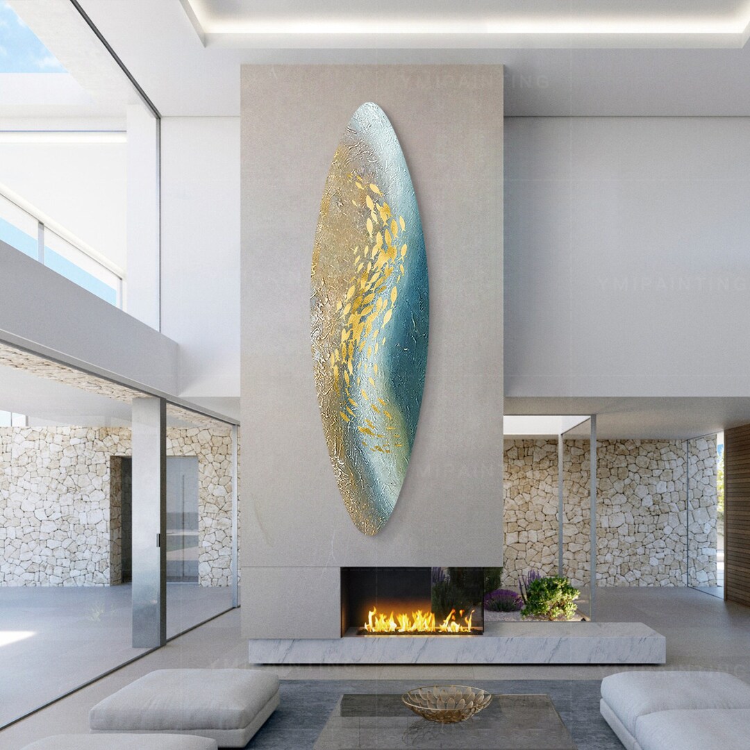 Gold Koi Fish Painting: Blue Abstract Framed Artschool of Fish Painting ...