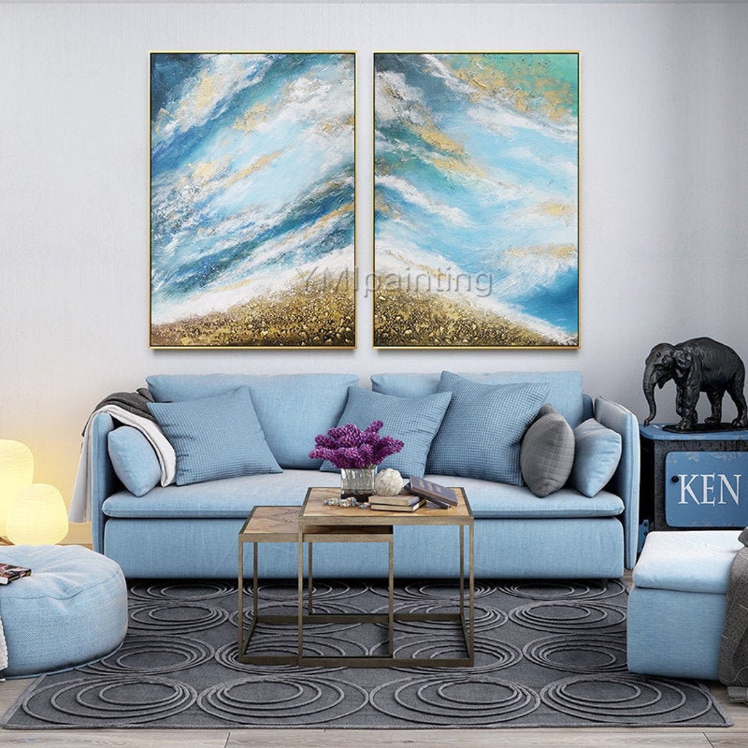 Gold Glitter Abstract Seascape Painting: Modern Framed Canvas Art - Etsy