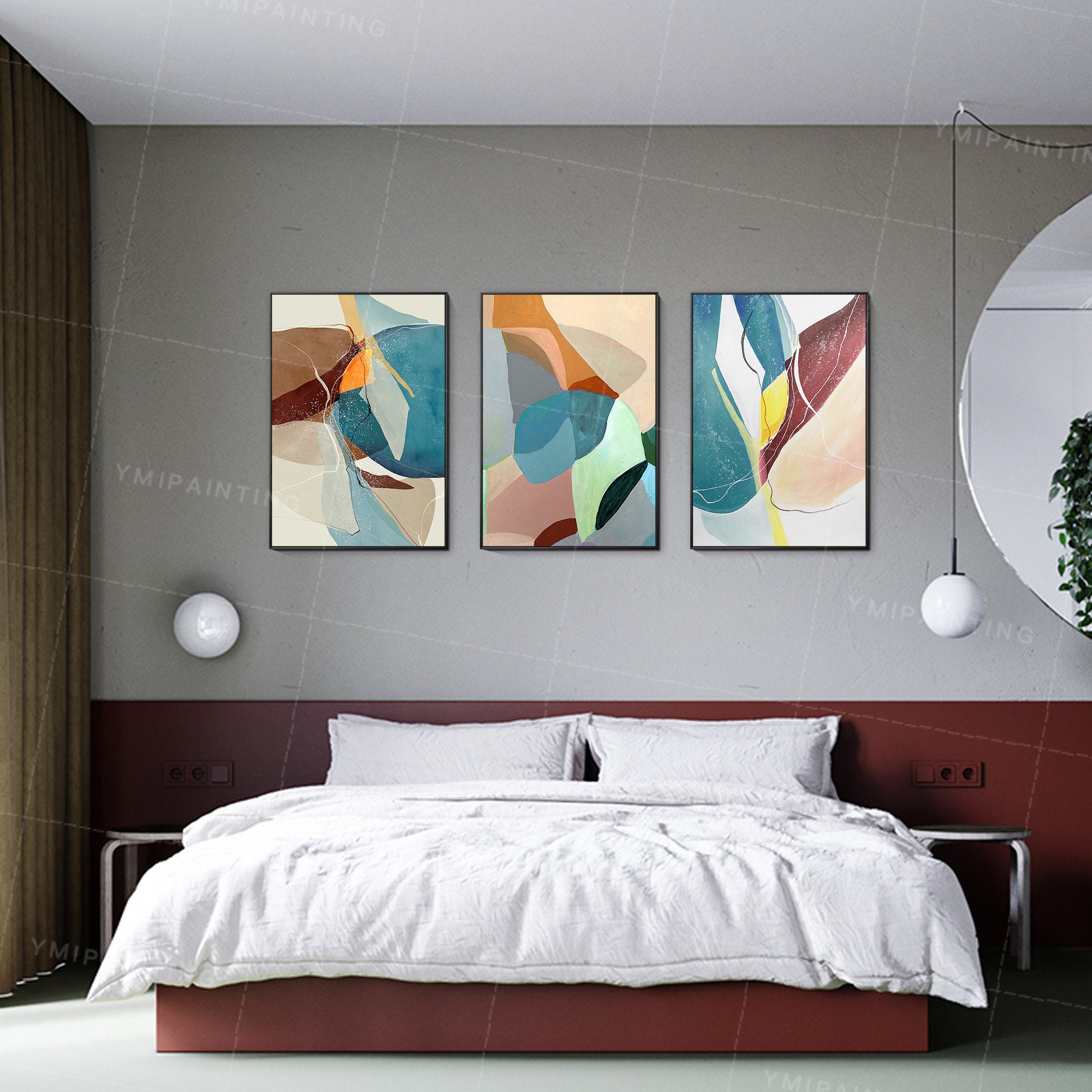 Set of 3 Wall Art Framed Geometric Painting on Canvas Original | Etsy