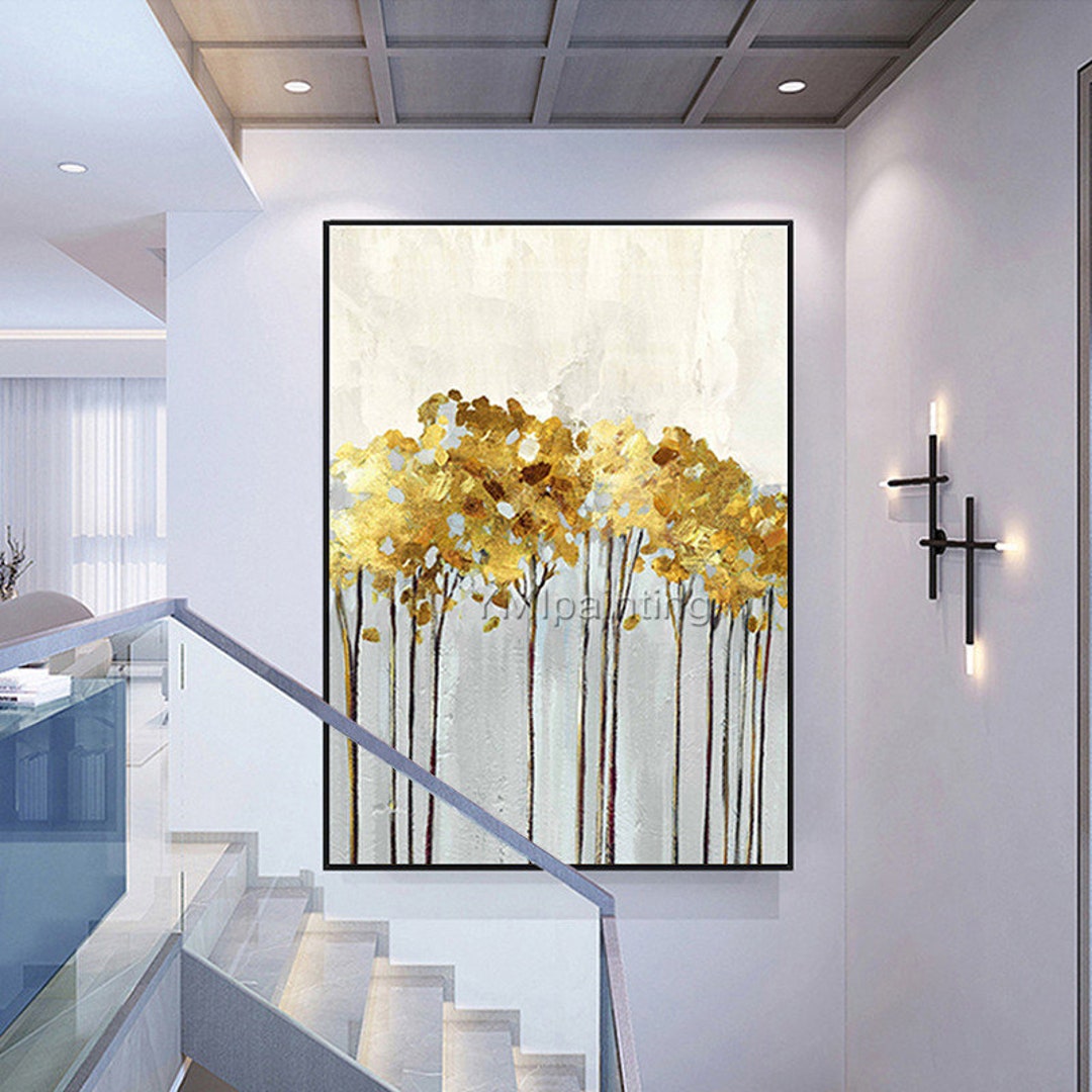 Leinwand abstrakt Acryl Blattgold Kunst oversize Malerei Baum und Blume extra groß Wand Kunst ...
