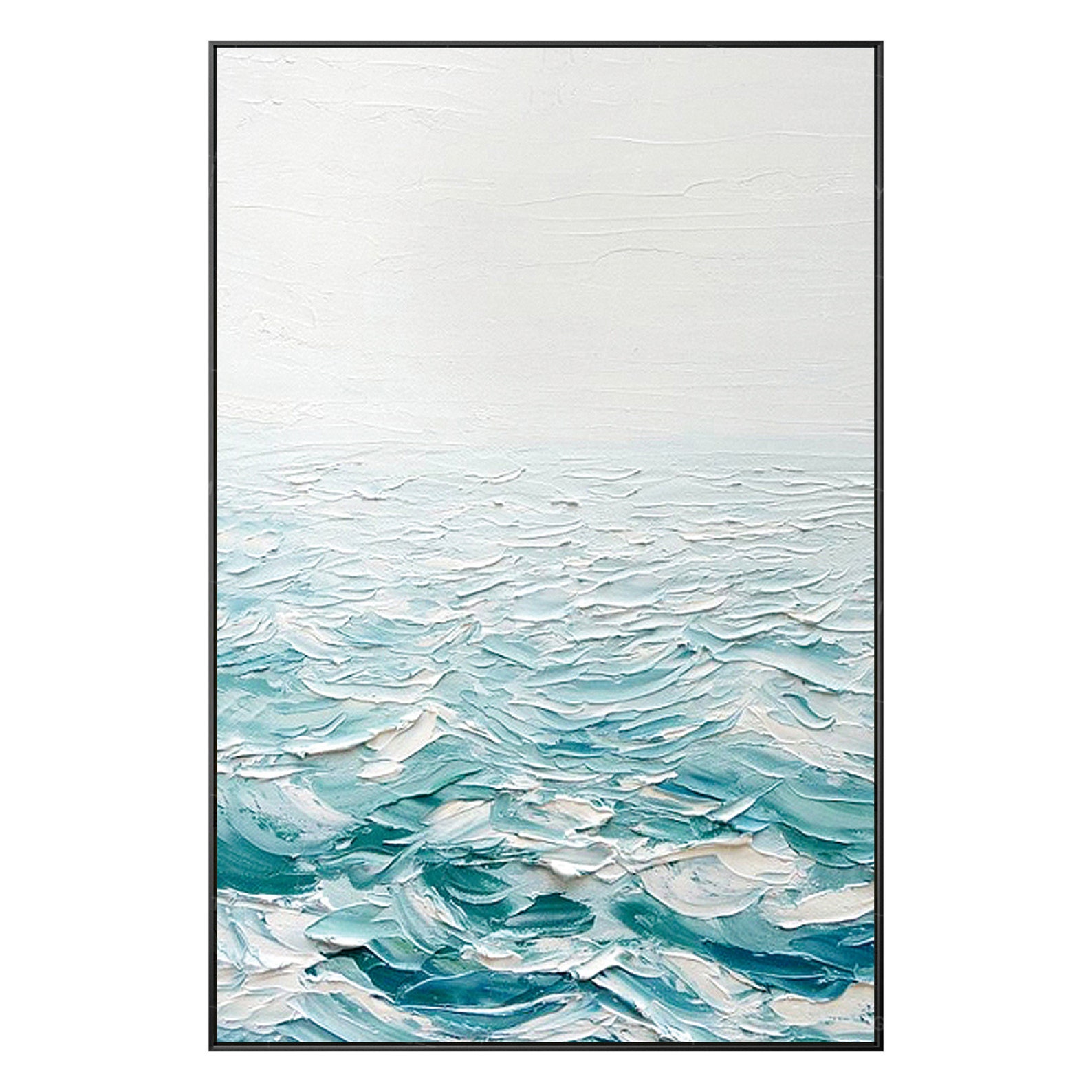 Teal Wall Art Framed Acrylic Painting Palette Knife Sea - Etsy