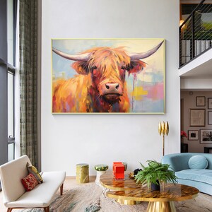 Highland Colorful Cow Painting,farmhouse Art,extra Large Cattle Wall ...
