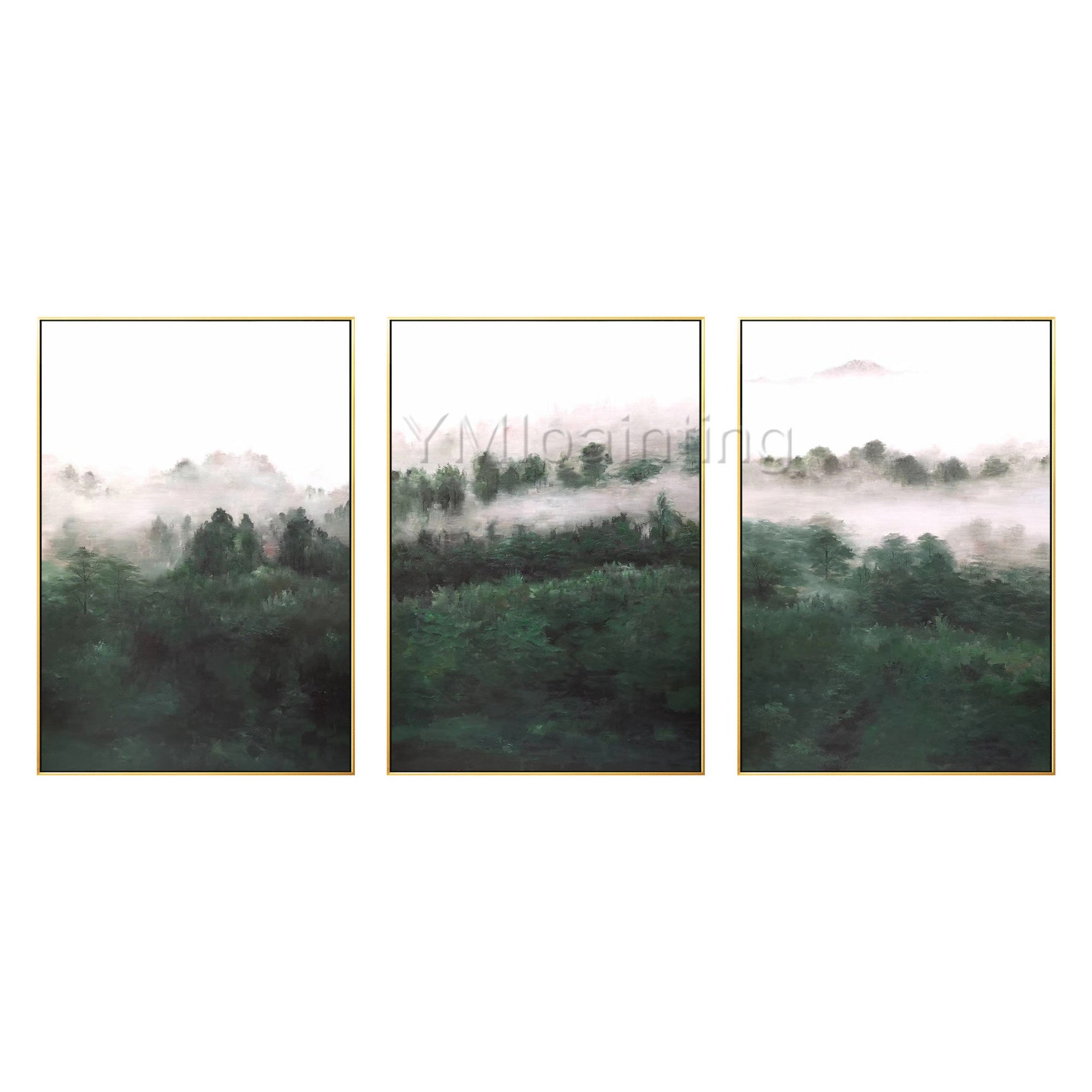 Abstract Tree Landscape Painting Green Set of 3 Wall Art - Etsy