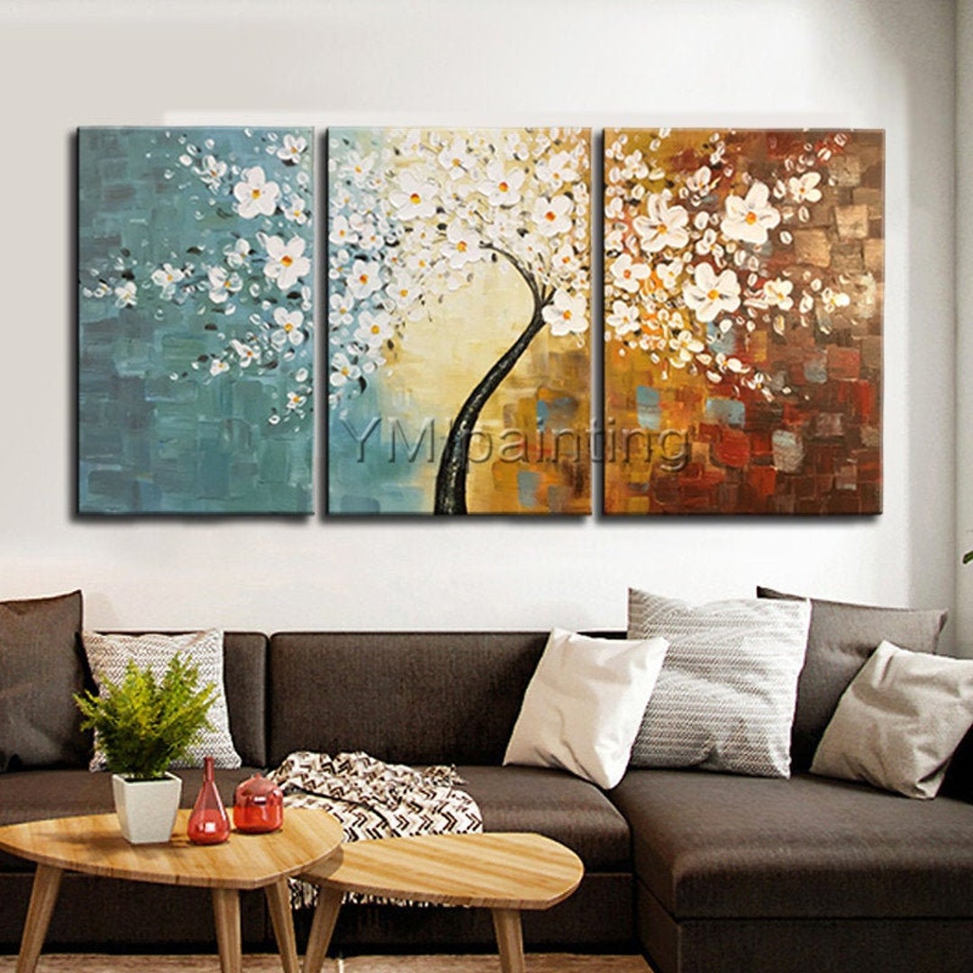 3 Piece Wall Art,tree Painting,framed Wall Art,flower Painting,impasto ...