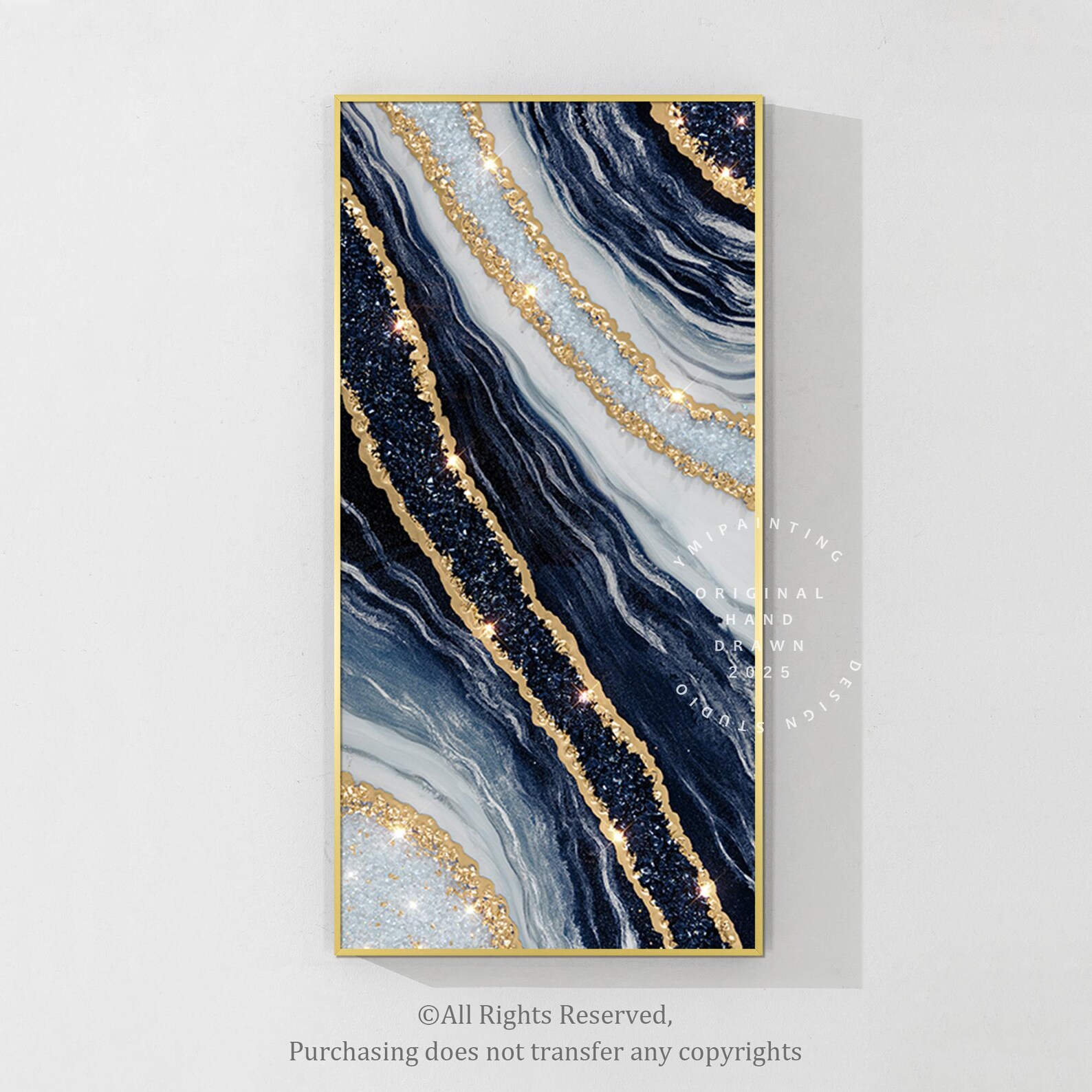Luxury 3D Resin Art Painting: Gold Navy Geode With Crystals,oversized ...